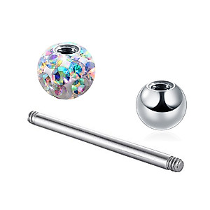 ZHIYAOR Anti-allergy Surgical Steel Tongue Rings Women Handmade Epoxy Crystal Piercing Barbells 14G 16mm (AB+Blue+Pink+White)
