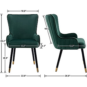 Guyou Velvet Dining Chairs Set of 8 Upholstered Kitchen Chairs, Accent Guest Chair Wingback Dining Room Chair Side Chair with Quilting Back and Gold Legs for Living Room Vanity (Emerald Green, 8 pcs)
