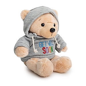 Ganz 9" Get Well Soon Teddy Bear with Gray Hoodie - Feel Better Gift for Kids & Women (Tan Nose Stuffed Animal)