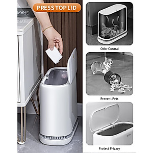 funest Bathroom Trash Can, 3.3 Gallon/12.5 Liter Slim Garbage Can with Lid, Adsorption Trash Can with Press-Top Lid, Narrow Plastic Wastebasket for Bathroom, Office, Bedroom, Kids Room, Living Room