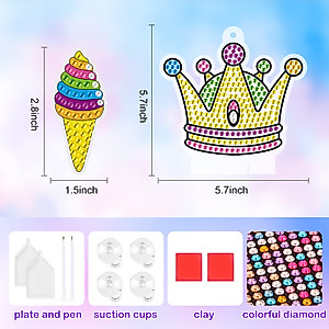 MEIEST Gem Diamond Painting Kits for Kids,24 PCS Fun DIY Mosaic Stickers by Numbers Kits,4 PCS Sparkly Suncatchers Creative Arts and Crafts Set and Handmade Gift(Sweets + Magical)