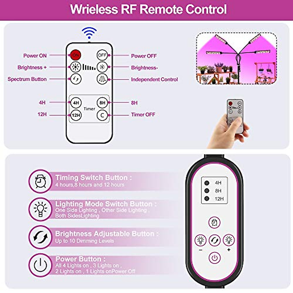 LED Grow Light Indoor Plants - 300W 420LED Plant Light with 63" Extendable Tripod Stand,Dual Controllers,Full Spectrum,4/8/12H Timer,Adjustable Gooseneck,4 Switch Modes for Greenhouse Veg and Flower