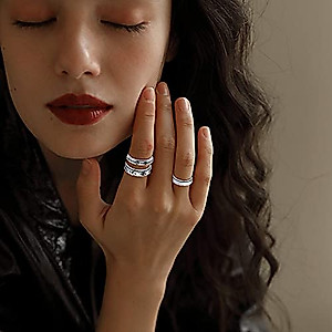 FIBO STEEL 6Pcs Stainless Steel Spinner Ring for Women Fidget Band Rings Moon Star Sand Blast Finish Ring Set for Stress Relieving Wedding Promise Size 5-13 (7)