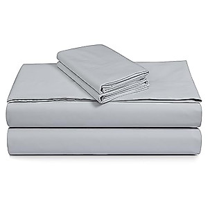 Tribeca Living Cotton Percale Full Size Bed Sheet Set, 300 Thread Count, Extra Deep Pockets, Soft Grey