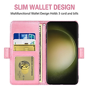 Asuwish Compatible with Samsung Galaxy S23 Ultra 5G Wallet Case Tempered Glass Screen Protector Flip Wrist Strap Card Holder Cell Phone Cover for S23Ultra 23S S 23 23Ultra 6.8 inch Women Men Rose Gold