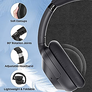 Ankbit Hybrid Active Noise Cancelling Headphones, 60H Playtime Over Ear Wireless Bluetooth Headphones with HD Mic, Deep Bass, HiFi Sound, Dual Connection, Soft-Earpads for Home/Office/Travel-E500Pro