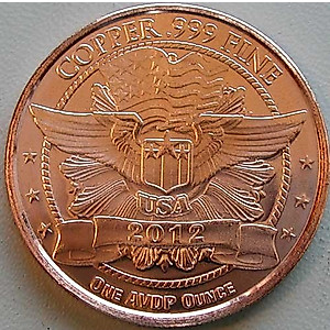 20 Round Tube 2012 .999 Pure Copper Bullion Round Modern Quarter Reverse Design