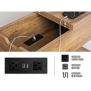 Labcosi 2-Pack Modern Farmhouse Side Table, Narrow End Table with Charging Station, Flip Top End Table with Storage Shelf, Rustic Oak Color