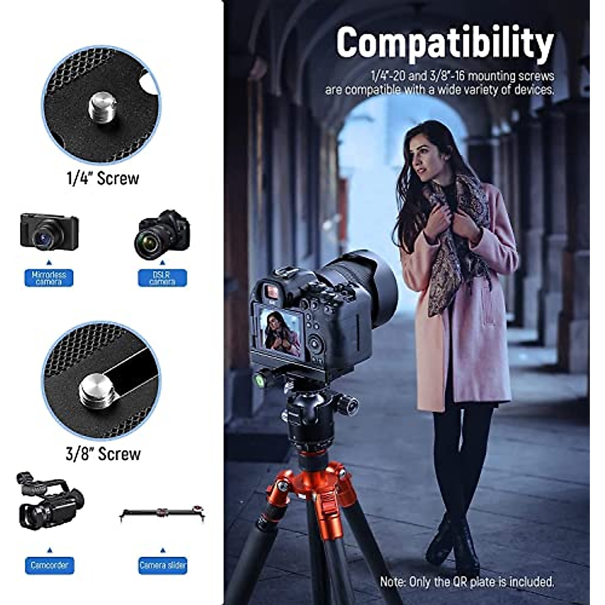 NEEWER Quick Release Plate with Clamp Adapter Set, 120mm QR Plate with Clamp, 3/8"&1/4" Screw, Bubble Level, 3/8” to 1/4” Screw Adapter, Compatible with Arca Swiss Tripod Monopod Ball Head