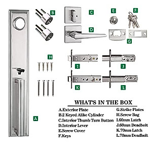 HISAFE Heavy Duty Front Door Handle Set, Satin Nickel Entry Door Lock Set, Right & Left Handed, 2 Keyed Alike Single Cylinder Deadbolt, 16.5'' Long Handleset, X-2011SNAMZ
