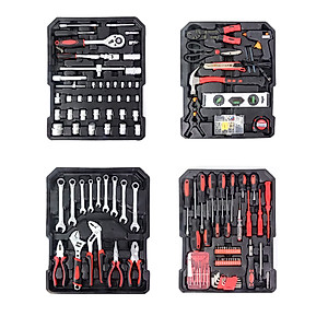 Arcwares 799pcs Aluminum Trolley Case Tool Set Silver, House Repair Kit Set, Household Hand Tool Set, with Tool Belt,Gift on Father's Day (Black)