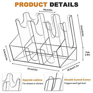 Tragaomx Clear Acrylic Coffee Cup and Lid Holder Organizer for Cups Display Straw Condiment Stirrer Sweeteners Napkins Cup Dispenser Countertop for Home Kitchen Office Coffee Station Bar Organizer