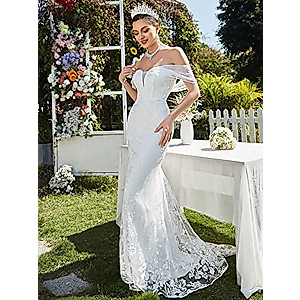 Ever-Pretty Women's V Neck Lace Maxi Mermaid Wedding Dress with Sweep Train White US4