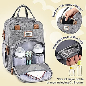Diaper Bag Backpack, RUVALINO Multifunction Travel Back Pack Maternity Baby Changing Bags, Large Capacity, Waterproof and Stylish, Gray