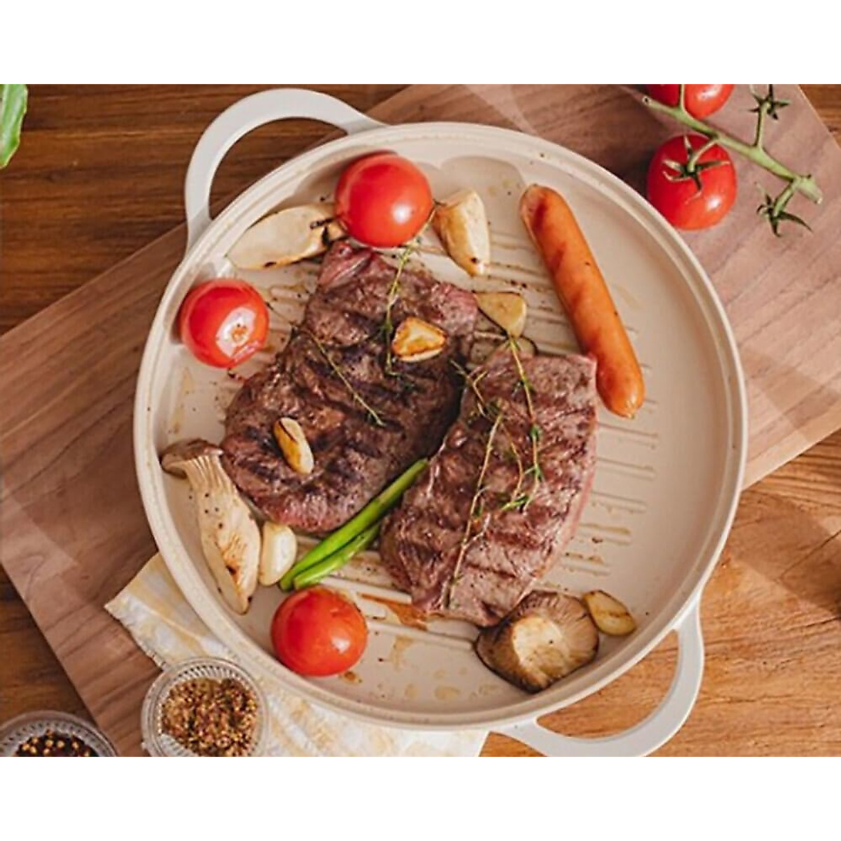 FIKA Kitchen Nonstick 10-Inch BBQ Grill Pan, Griddle with Handle, Healthy Cooking Frying Barbeque Skillet, Induction Compatible Cookware, Oven Safe, Made in Korea (10" Round)