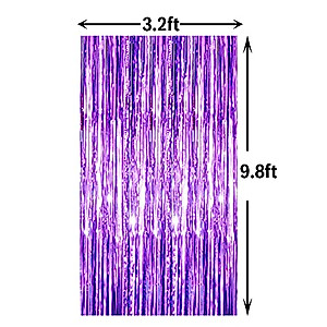 GOER 3.2 ft x 9.8 ft Metallic Tinsel Foil Fringe Curtains Party Photo Backdrop Party Streamers for Birthday,Graduation,New Year Eve Decorations Wedding Decor (Purple,1 Pack)