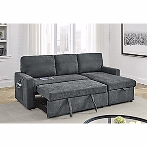 Kingway Upholstered Sleeper Sofa with USB Ports Sofabed, Full XL, Gray