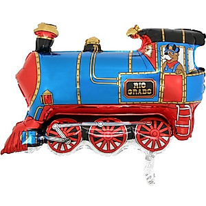 Grabo 25 Inch Blue/red Train Shaped Foil Balloon (cs76)