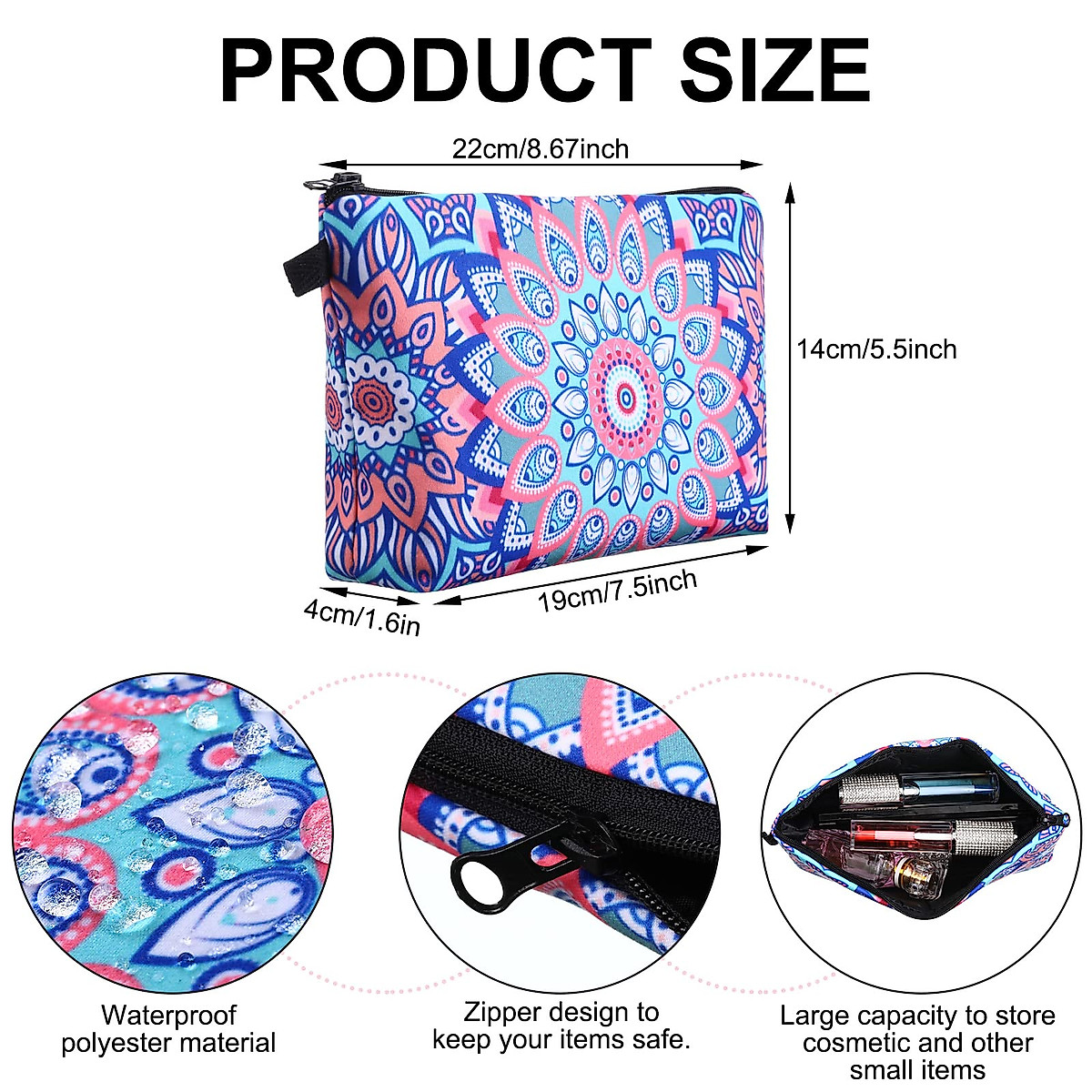 Sanwuta 12 Pieces Cosmetic Bags Makeup Bags Printed Roomy Toiletry Bag Waterproof Beauty Bag Organizer Pouches with Zipper Makeup Accessories for Women(Classic Style)