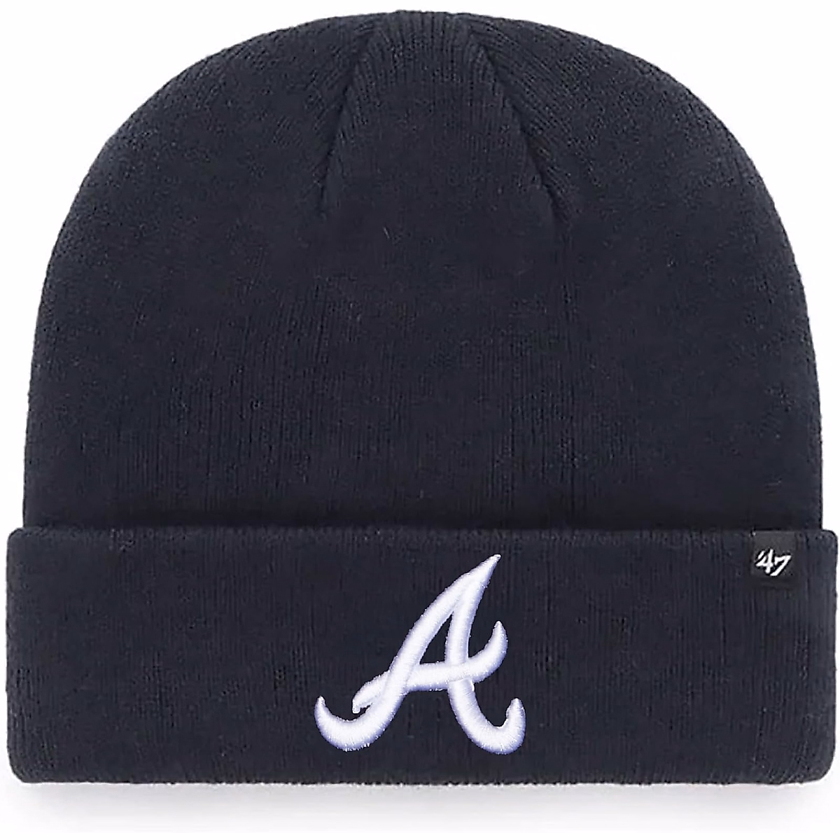 '47 MLB Unisex-Adult Primary Logo Cuffed Knit Primary Logo Team Color Beanie Hat Cold Weather Hat, One Size (Atlanta Braves Navy)