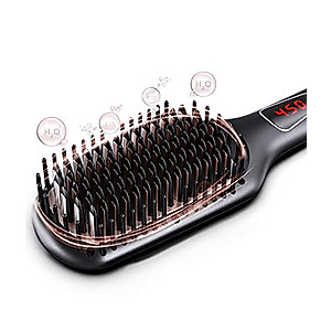 MEGAWISE Pro Ceramic Ionic Hair Straightener Brush for Home Salon | MCH Fast 20s Heating Tech with Auto-Off Safety | Anti-Scald with Universal Dual Voltage | Rotatable Power Cord