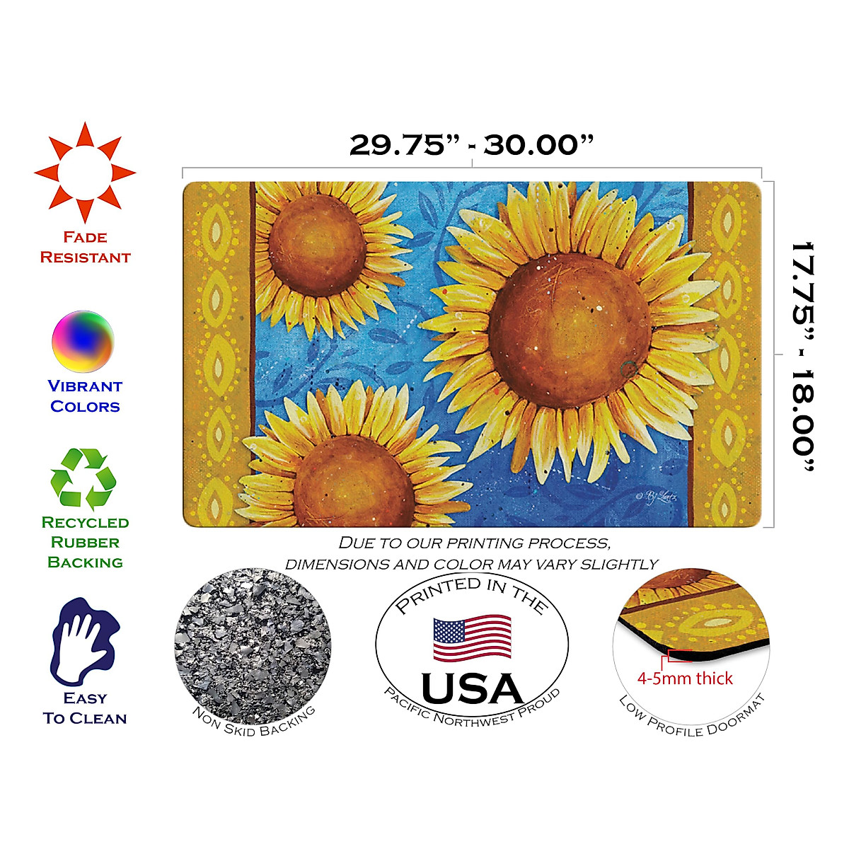 Toland Home Garden 800017 Sweet Sunflowers Summer Door Mat 18x30 Inch Flower Outdoor Doormat for Entryway Indoor Entrance