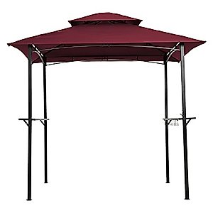 Outdoor Grill Gazebo, 5FT x 8FT Double Tiered Replacement Canopy Grill,Shelter Tent, BBQ Gazebo Roof Top Gazebo and Steel Frame Canopy with Hook and Bar Counters (Wine Red)