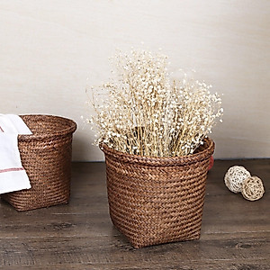 Generic Rattan Waste Basket Trash Can, Straw Woven Storage Basket, Wicker Waste Basket Countertop Wastebasket for Bedroom Bathroom Kitchen Home Office Table (A)