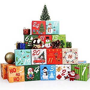 FUCNEN Christmas Advent Calendar Boxes Small 24 Days Christmas Countdown Calendar Cardboard Gift Boxes for Holiday Treats, Advent, Scavenger Hunt, DIY Candy Box for Boys, Girls, Kids and Family