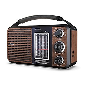 Audiocrazy AM FM Portable Radio Shortwave Radio with Bluetooth,Radio Plug in Wall or Battery Powered,Rechargeable Radio with Strong Recepiton,Headphone Jack,SD/USB Slot,Good for Home Seniors Elderly