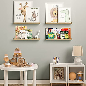 Wallniture Denver 24" Book Shelves for Kids Room Decor and Nursery, Wood Floating Shelves for Wall, Natural Pine, Set of 4