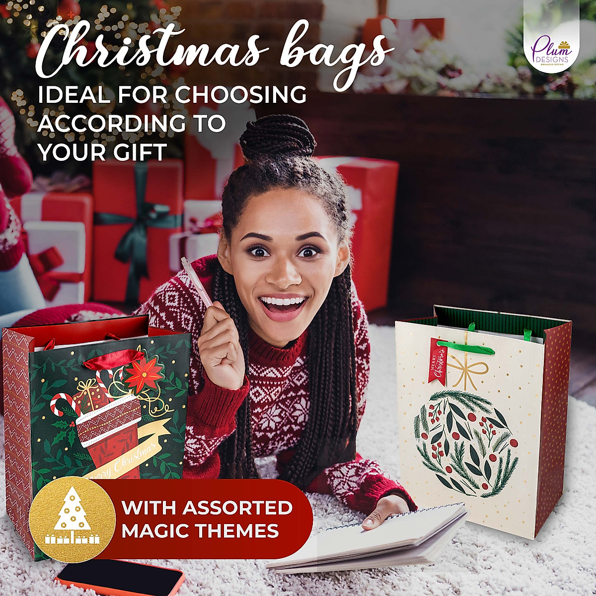 Gift Bags Assorted Sizes, Set of 8 Gift Bags with Tissue Paper- Includes Small Gift Bags, Medium Gift Bags and Large Size Paper Gift Bags with Handles for Holiday and Birthday Gifts (Assorted Sizes 8 Gift Bags) (24ct Christmas Gift Bags)