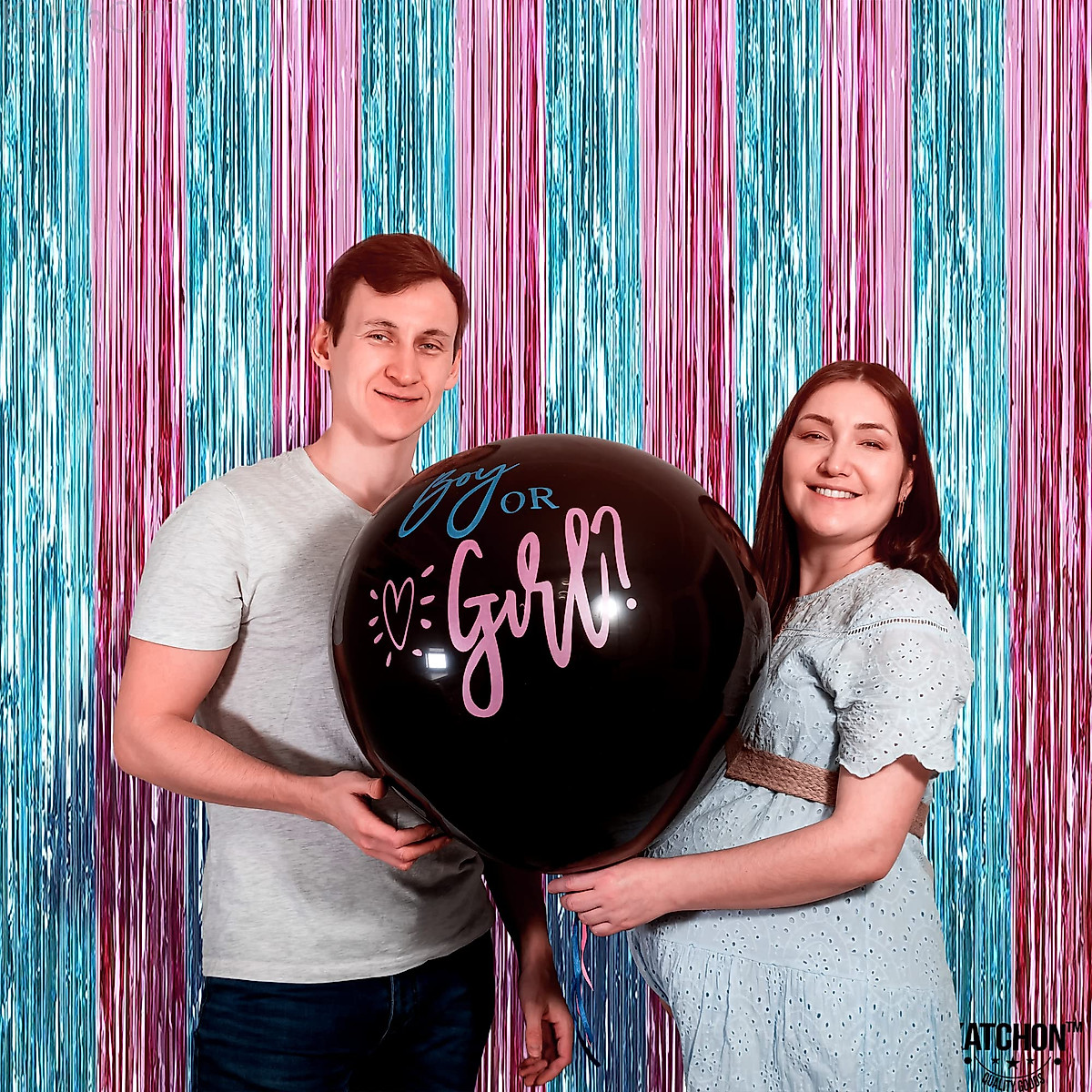 KatchOn, XtraLarge Pink and Blue Streamers - 8x3.2 Feet, Pack of 2 Gender Reveal Decorations | Baby Gender Reveal Backdrop Boy or Girl | Pink and Blue Backdrop for Pink and Blue Party Decorations