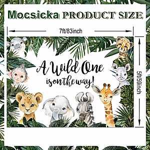 Mocsicka Safari Baby Shower Backdrop Jungle Animals Background Tropical Zoo Animals Party Cake Table Decoration Photo Booth Props (7x5ft)