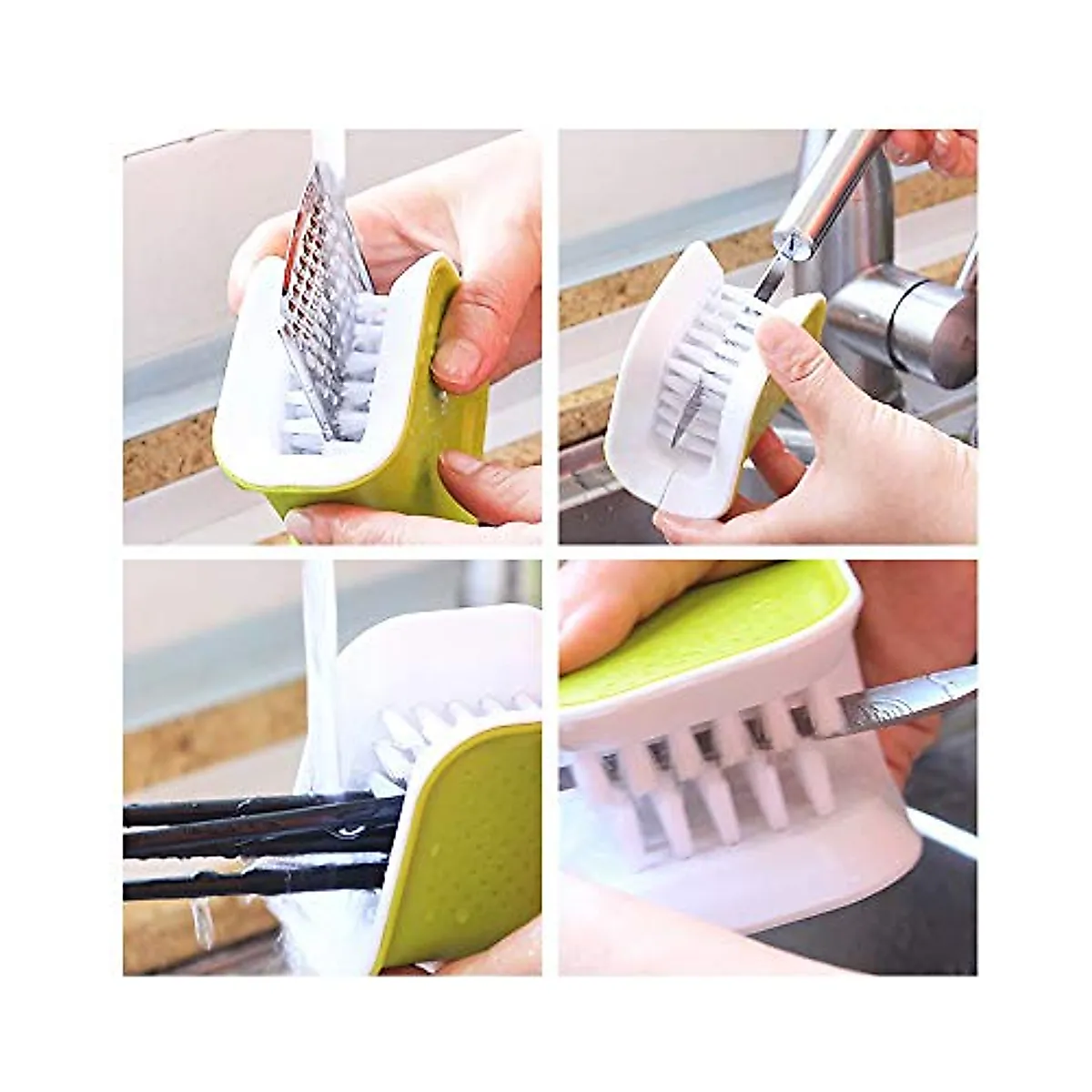 2Pcs Knife Cleaner Blade Brush Green Cutlery Cleaner Brush Bristle Scrub for Kitchen Washing Non-Slip by Lucky Shop1234 (Green, 2pcs)