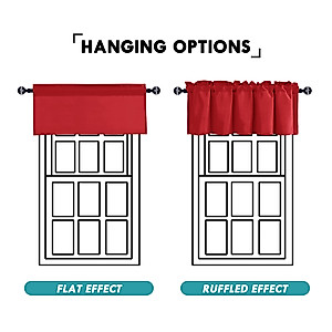 JIUZHEN Christmas Valance Curtains for Kitchen Window Valances for Living Room/Basement Window Curtains Bathroom Thermal Insulated Short Rod Pocket Curtain Panels, Red,42 x 18 Inches,1 Panel
