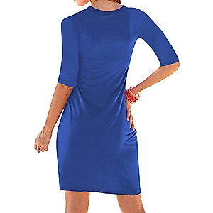 Summer Casual Royal Blue Empire Waist Dresses for Women 2025 Trendy Ladies Spring Cute 1/2 Half Sleeve Scoop Neck Work Vacation Modest Elegant Knee Length Tunic Dress L