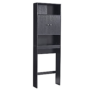 ME2 Bathroom Over The Toilet Storage Cabinet, 77'' Taller Bathroom Organizer Shelf Space-Saving Collect Cabinet with Shelves and Double Doors, Black