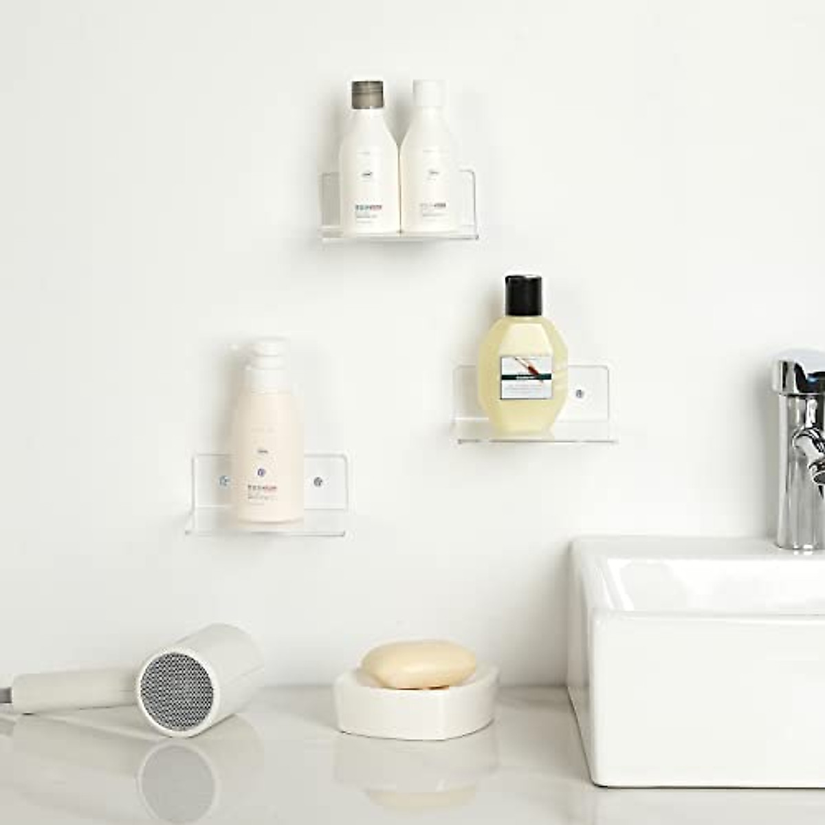 MyGift Wall Mounted Premium Clear Acrylic Floating Shelf, 4.5-Inch Collectibles and Figurine Display Rack, Set of 3