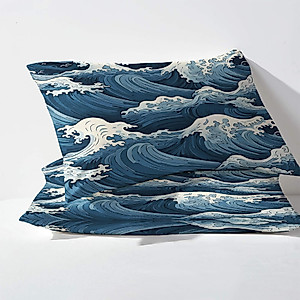 Sea Sheets Full Size, Wave Ocean Bed Sheets, Patterned Bedding Sheets & Pillowcases 4 Piece Set - Soft Microfiber Deep Pocket Fitted Sheet & Flat Sheet & 2 Pillow Cases L3-&-356