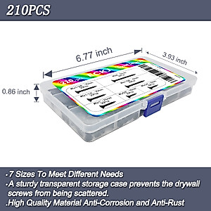 ECKJ Drywall Screws Kit #6 Coarse Thread Sharp Point Self Tapping Screws with Phillips Drive Flat Head, Black Bugle Head Machine Screws Assortment Set for Drywall Sheetrock, Wood, Furniture - 210PCS