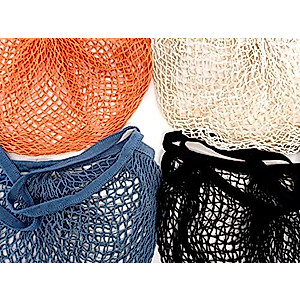 Reusable Long Handle Grocery Bags, Fruit and Vegetable Shoulder Bag, Washable Cotton Mesh String Organizer Shopping Handbags