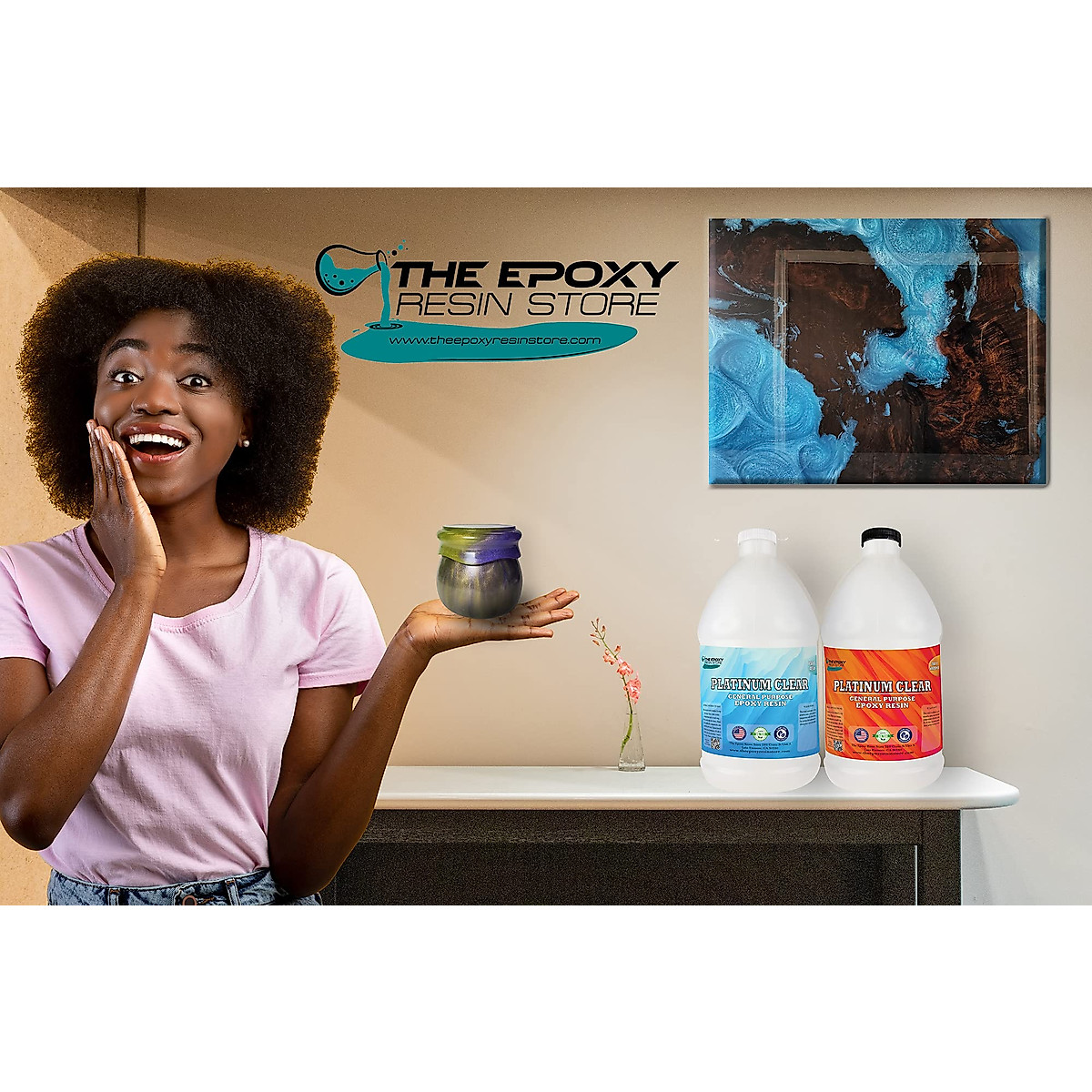 The Epoxy Resin Store - Clear Epoxy Resin, Easy Mixing (1-1), Tabletops, Coasters, Jewelry, Concrete, Art, Crafts, 2 Part Epoxy - 1 Gallon Kit
