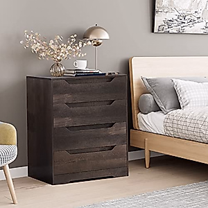 HOSTACK Modern 4 Drawer Dresser, Chest of Drawers with Storage, Wood Clothing Organizer with Cut-Out Handles, Accent Storage Cabinet for Living Room, Bedroom, Hallway, Dark Brown