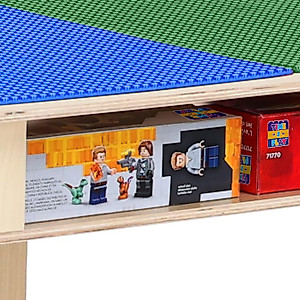 Contender Time-2-Play 30.75" W Rectangular Blue & Green Duplo Blocks Compatible Play Table with 20" Long Legs, Natural Finish Children Activity Play Table, Solid Wood Desk for Playroom