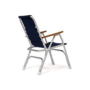 FORMA MARINE Boat Chairs High Back Navy Blue Deck Folding Marine Aluminum Teak Furniture Set of 2 M150NB