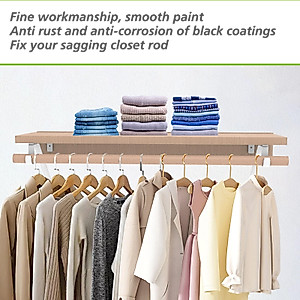 YISHELFS Heavy Duty Closet Rod Bracket, Adjustable Closet Shelf & Rod Brackets White Closet Rod Holders for 3/4" Wall Cleat, Adjustable for Rear Cleat Strip, Closet Rod Support Bracket, Set of 2