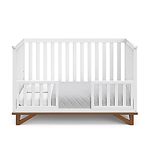 Graco Storkcraft Santa Monica 5-in-1 Convertible Crib (White with Vintage Driftwood) – GREENGUARD Gold Certified, Modern Design, Two-Tone Baby Crib, Converts to Toddler Bed, Daybed and Full-Size Bed