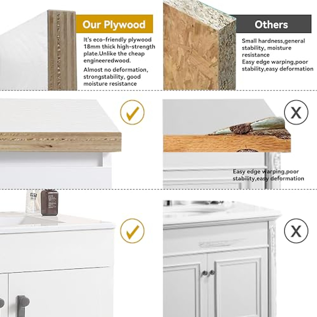 NOTOP 30" Bathroom Vanity with White Ceramic Sink Comb, Modern Freestanding Solid Wood Single Set,Included Two Soft Close Cabinet Doors,Metal Legs, 25IN