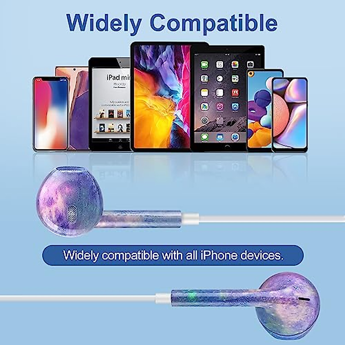 Aolcev Wired Earbuds for iPhone, Earphones with A Button for Full Control of Music and Calls, in-Ear Headphones Compatible with iPhone 14 13/12/11/Xr/Xs/Se/X/8/7/Plus Support All iOS System Purple